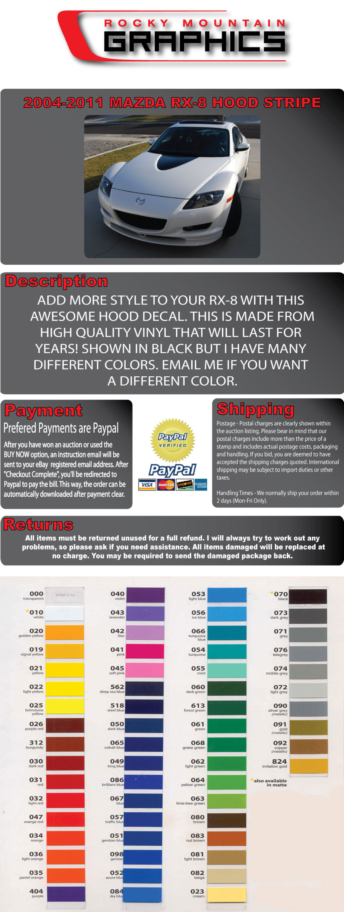 2004-2011 MAZDA RX8 HOOD STRIPE VINYL DECAL GRAPHICS RX-8 STICKERS | eBay