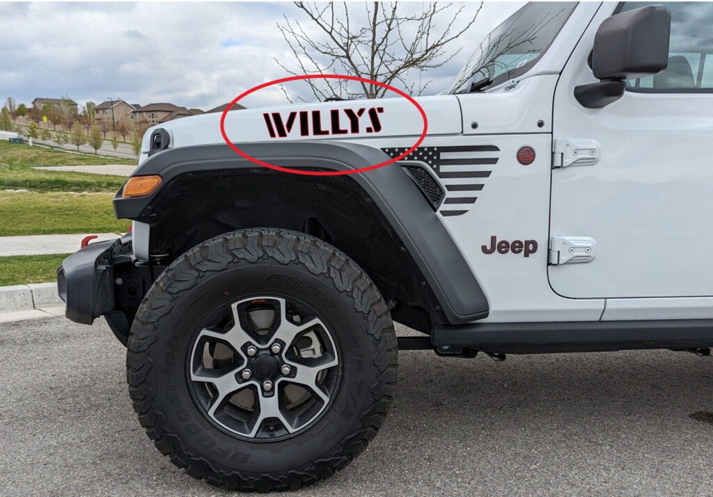 2018-2025 Jeep Willys Hood Letters Graphics Side Vinyl Decals - Rocky ...