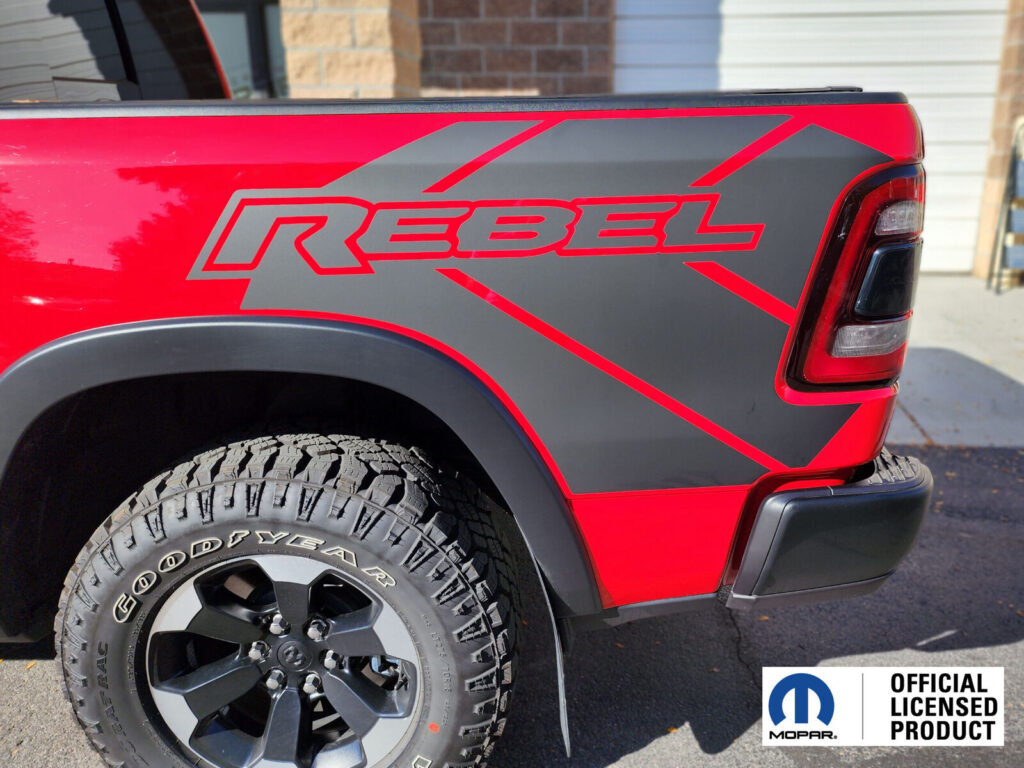 2019-2025 Ram 1500 Rebel Bed Graphics with Rebel decals - Rocky Mountain Graphics